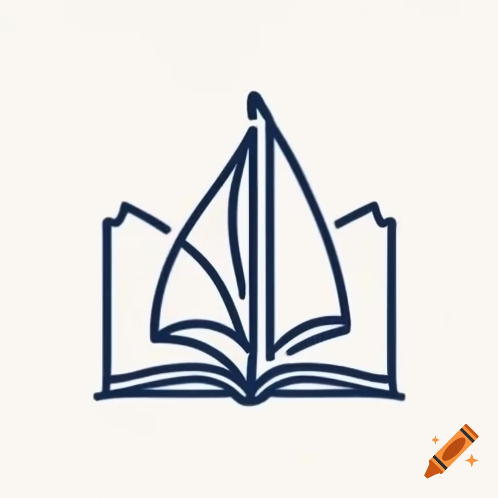 Minimalist school library logo featuring a book and sail design on Craiyon
