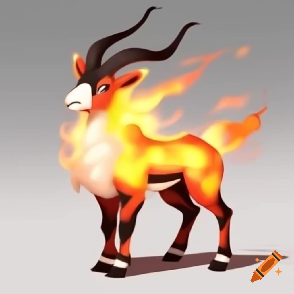 Fire-type Arabian Oryx Pokemon mid-evolution in cute, expressive style ...