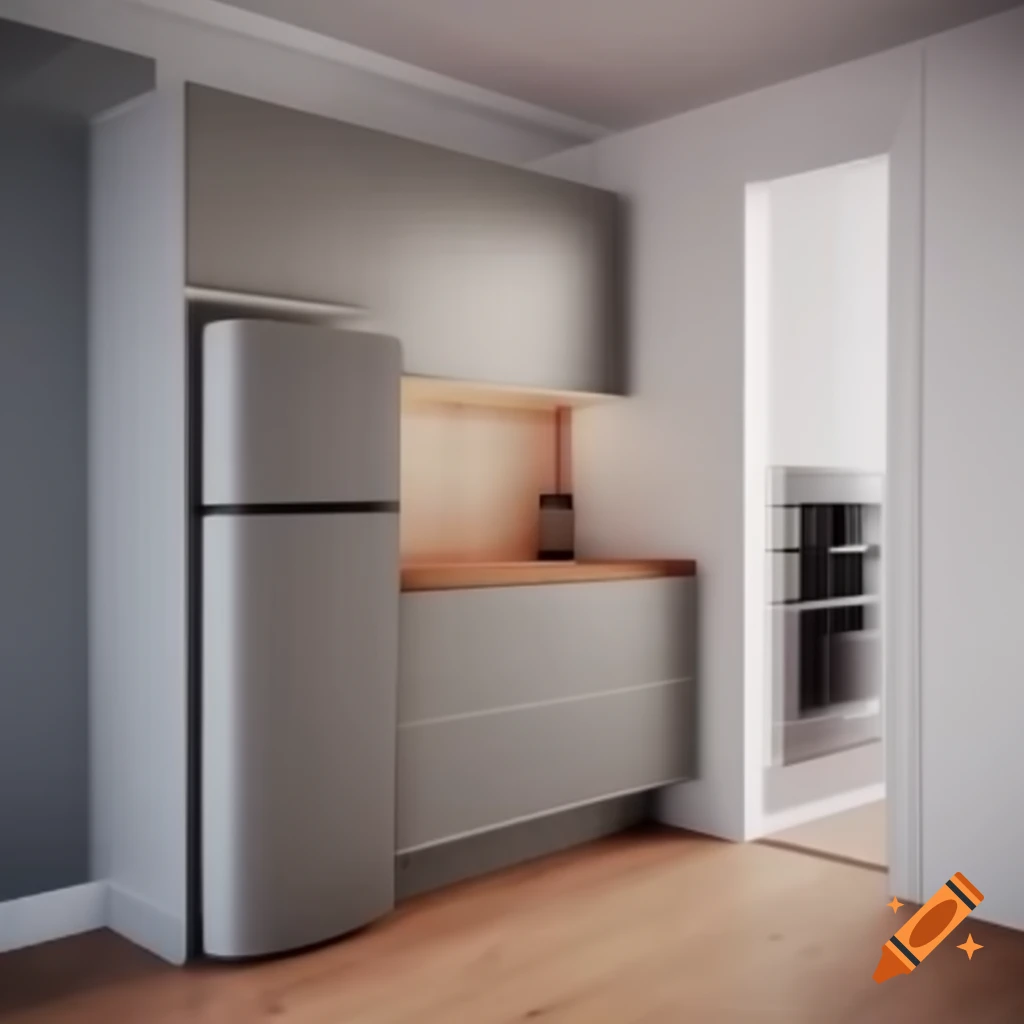 Highly detailed 3D render of small kitchen with wooden countertop on ...