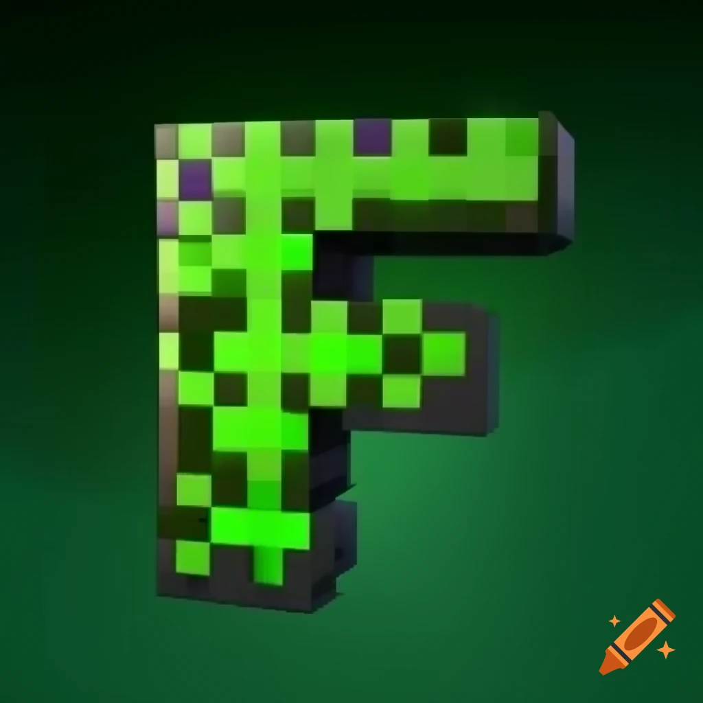 Letter 'F' representing Fortnite in green-brown Minecraft block pattern ...