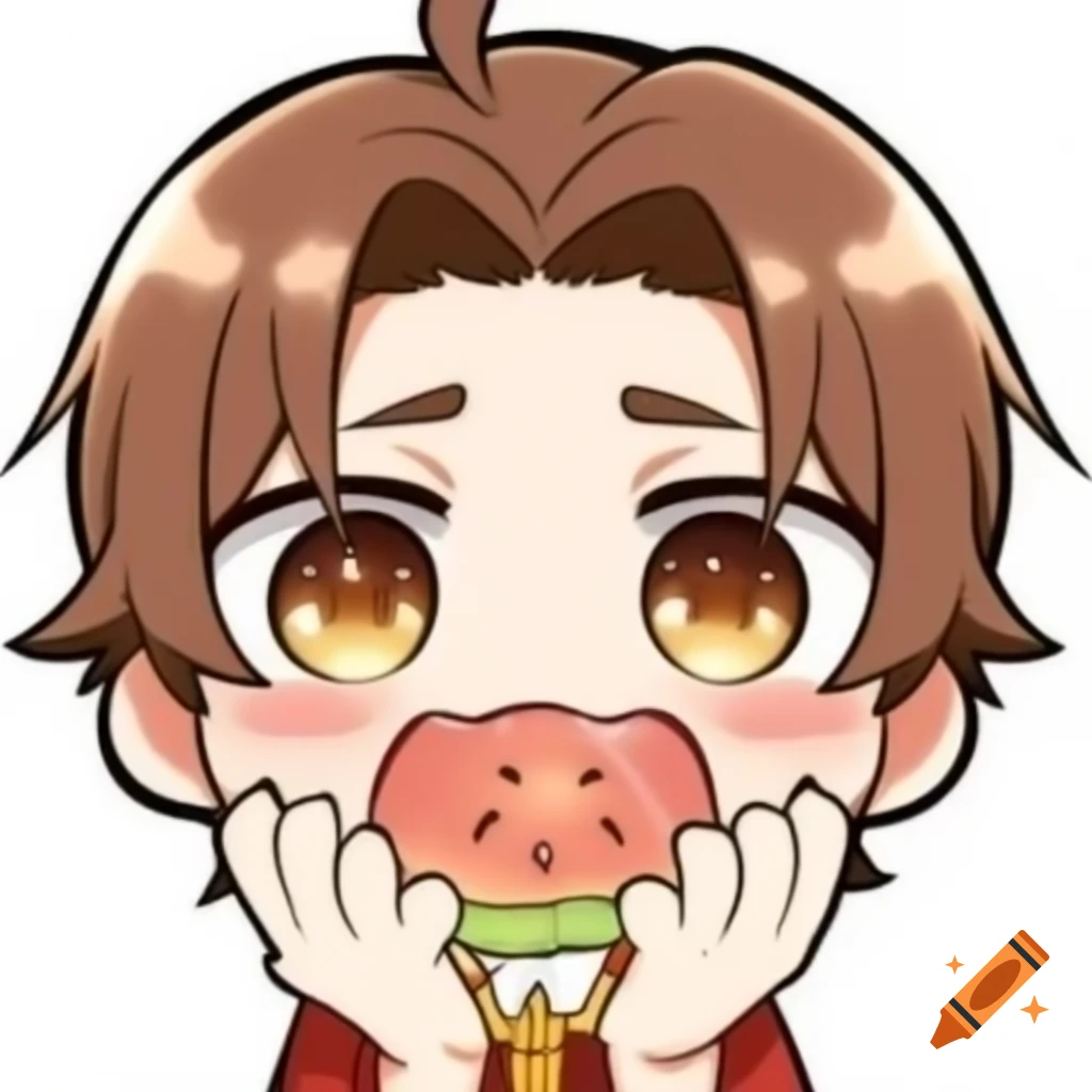 Anime chibi Jesus character holding a fig and smiling on Craiyon