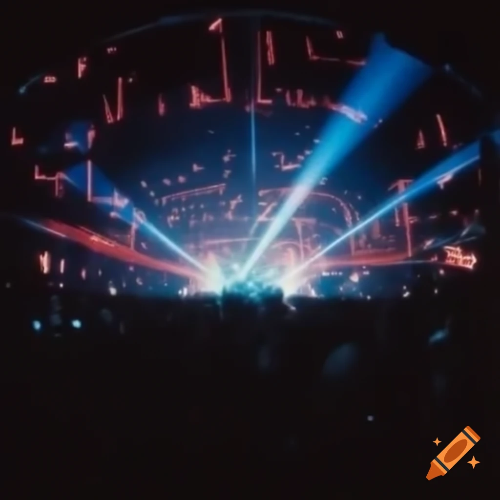 Colorful 1990s rave party scene with lights and lasers on Craiyon