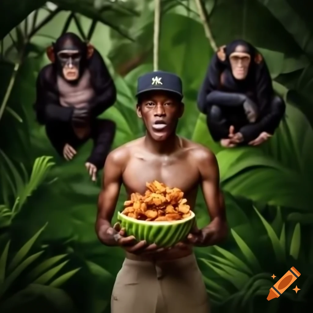 YN holding fried chicken and watermelon with glock 17 in jungle with ...