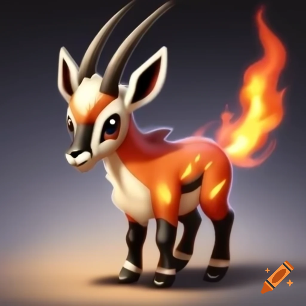 Cute Fire-type Arabian Oryx Pokemon baby with glowing fiery markings on ...
