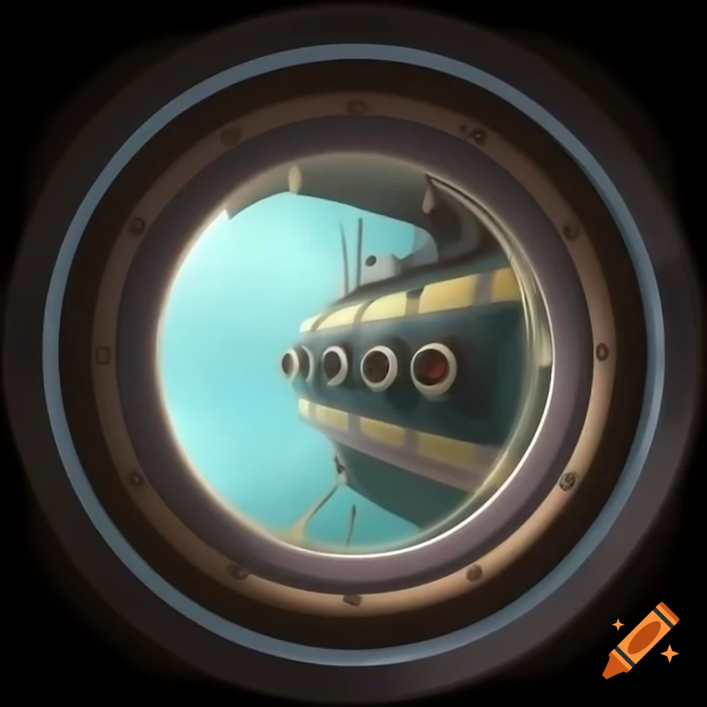 3D circular submarine window with transparent area in the window panel ...