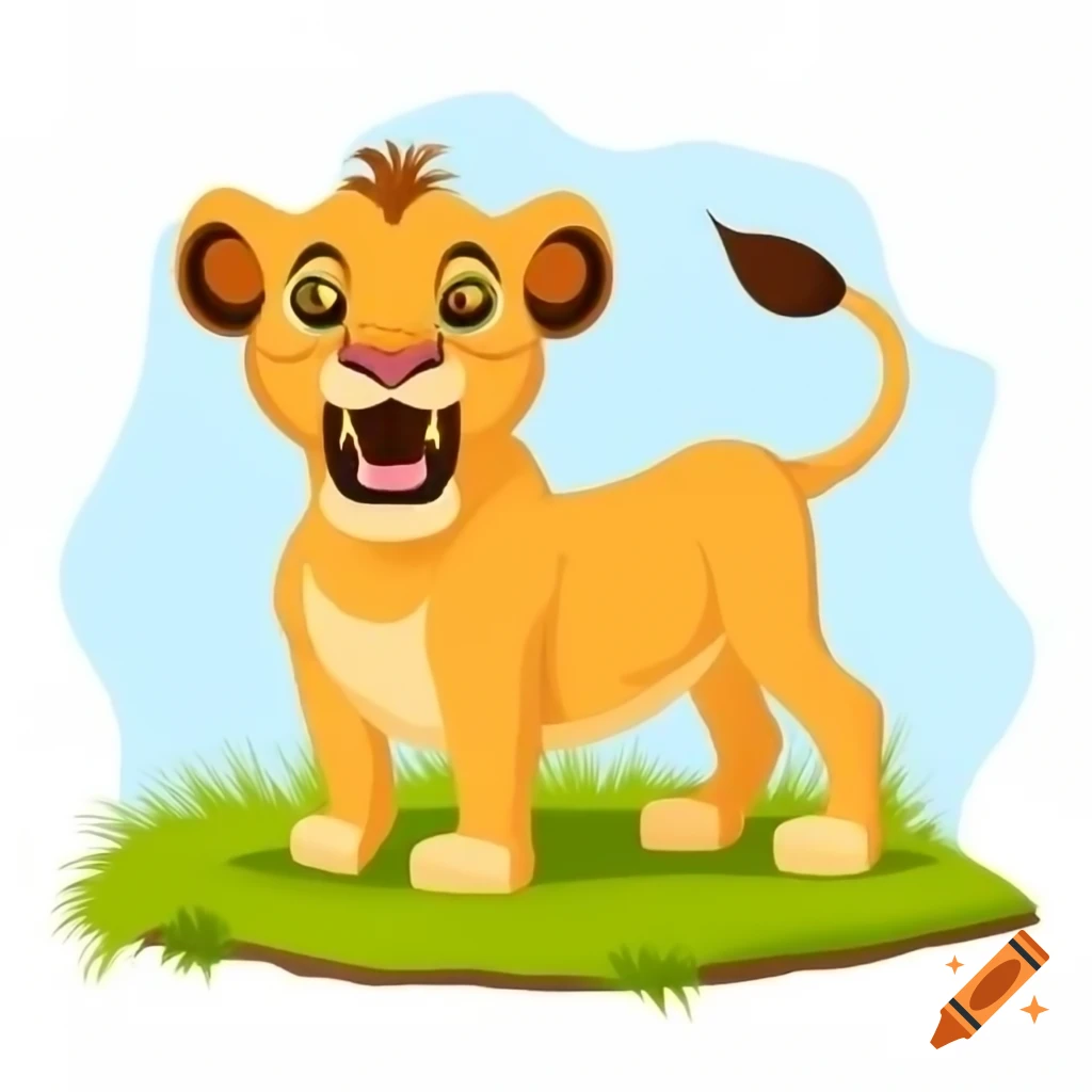 Young lion cub roaring playfully in grasslands on Craiyon