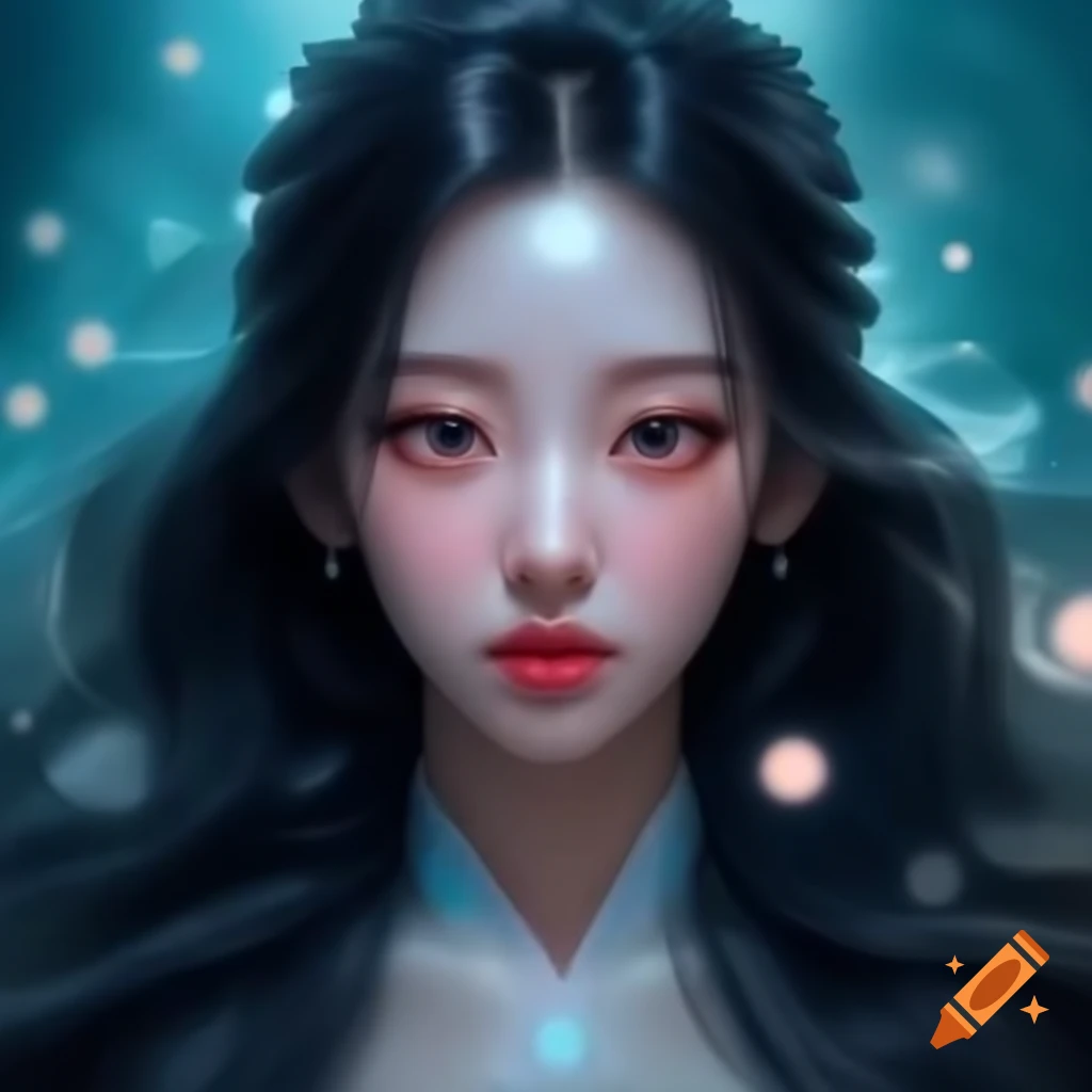 Korean mermaid princess in semi-realistic Disney style with wavy hair ...