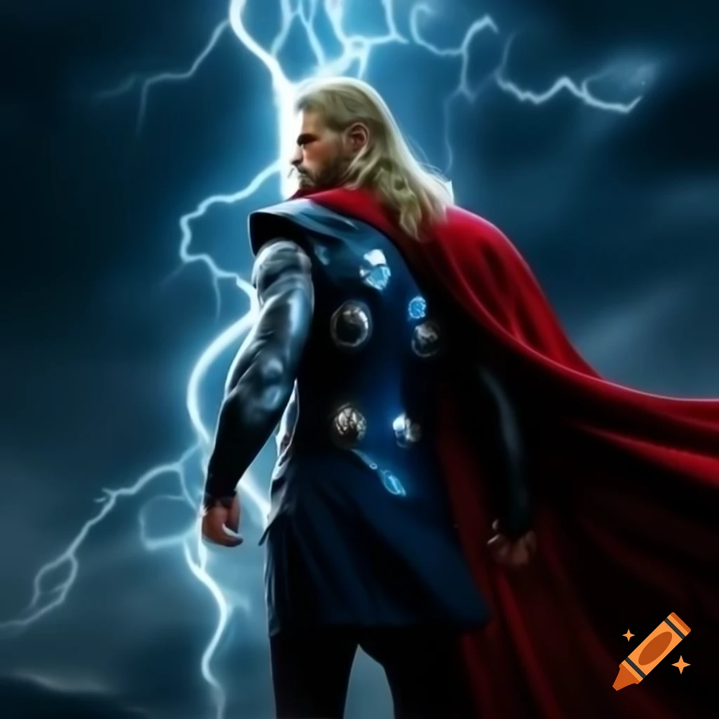Thor inside the Bifrost with lightning from his eyes, dramatic fantasy ...