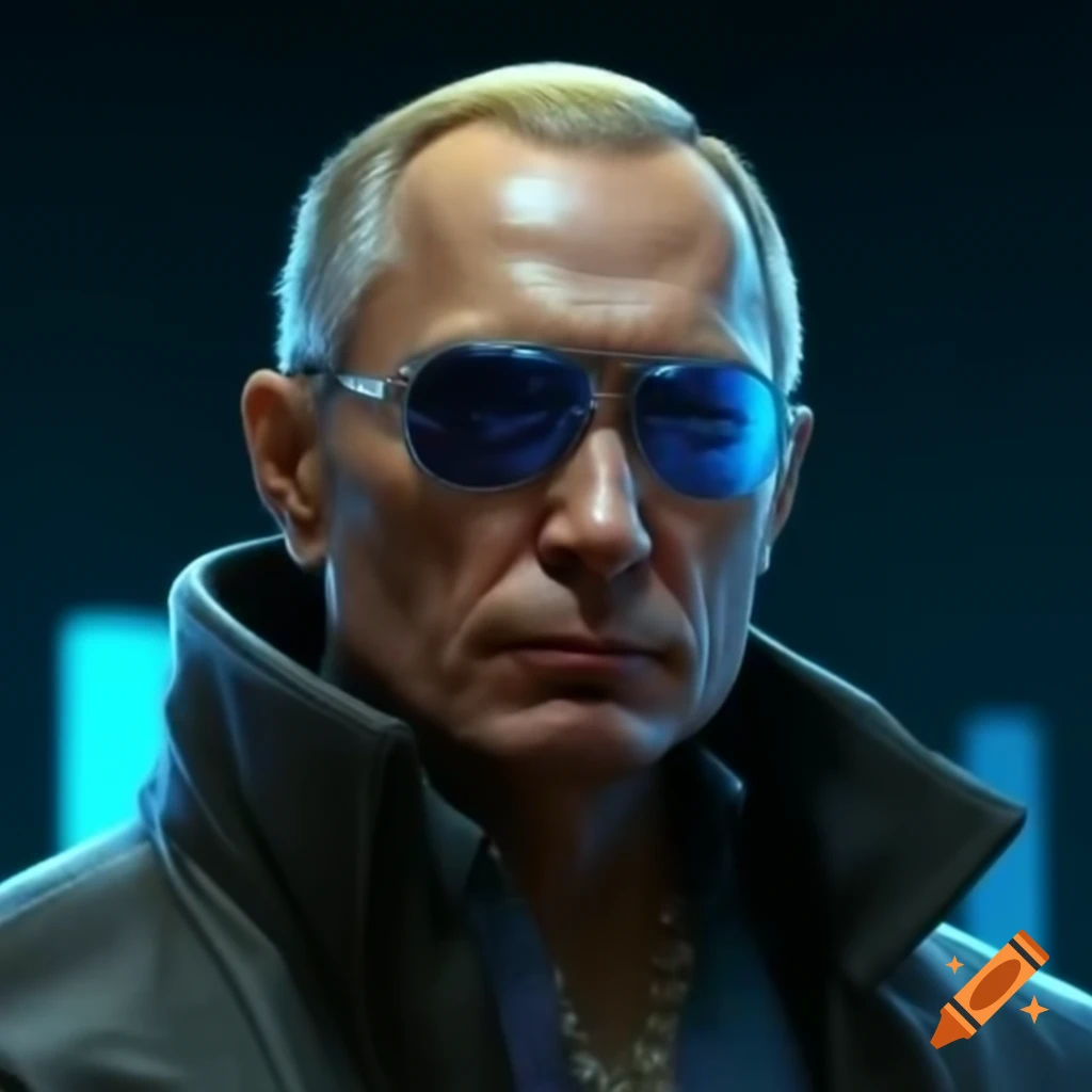 Cyberpunk portrait of Vladimir Putin with sunglasses and mustache on ...