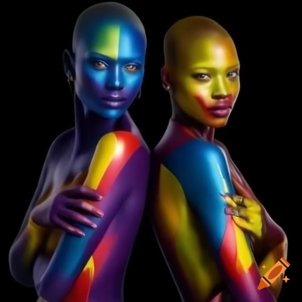 Supermodels in studio with colorful glowing body paint, high contrast ...
