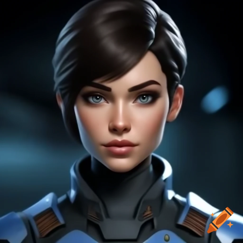 Futuristic female soldier with short faux hawk hair on Craiyon