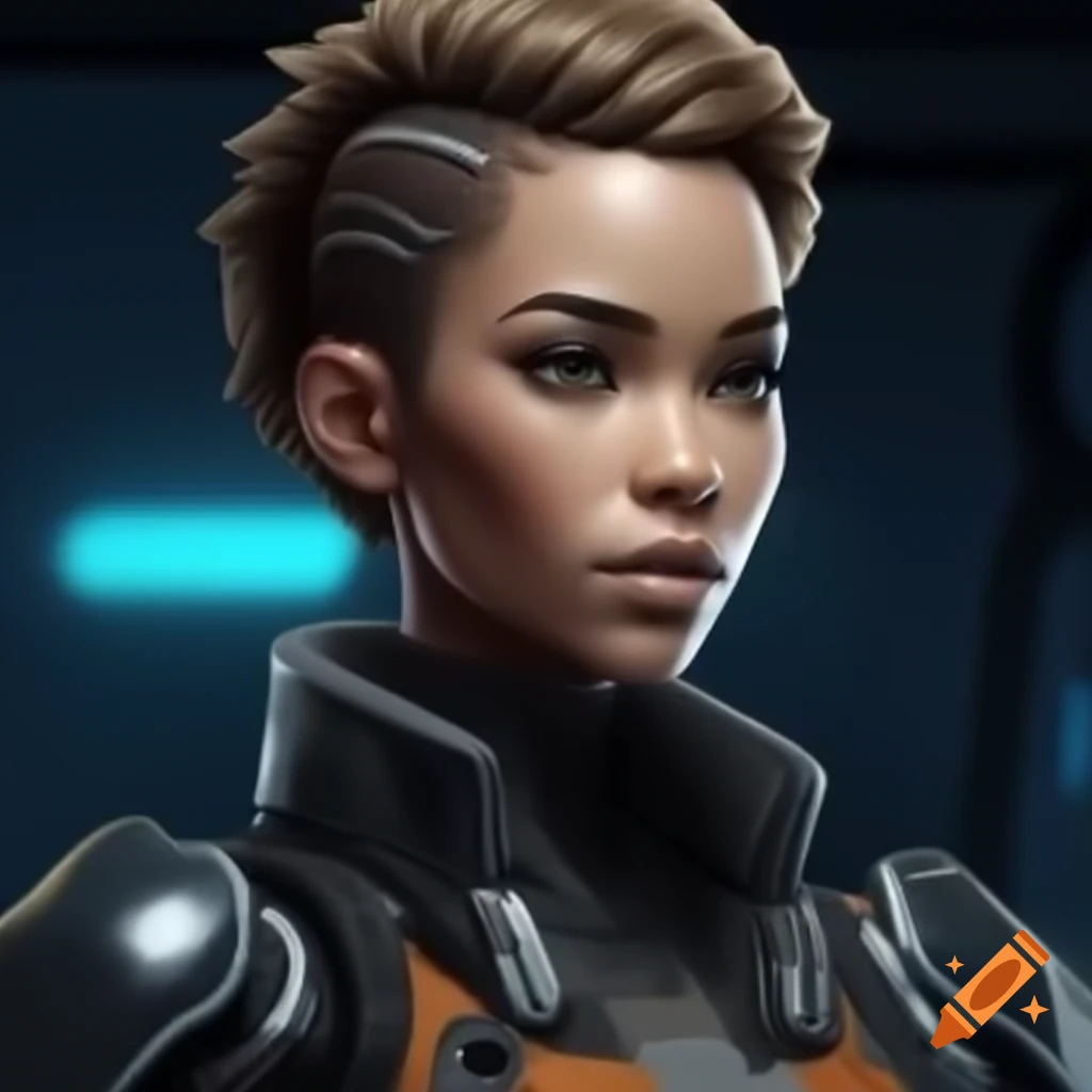 Futuristic female soldier with short faux hawk hair on Craiyon