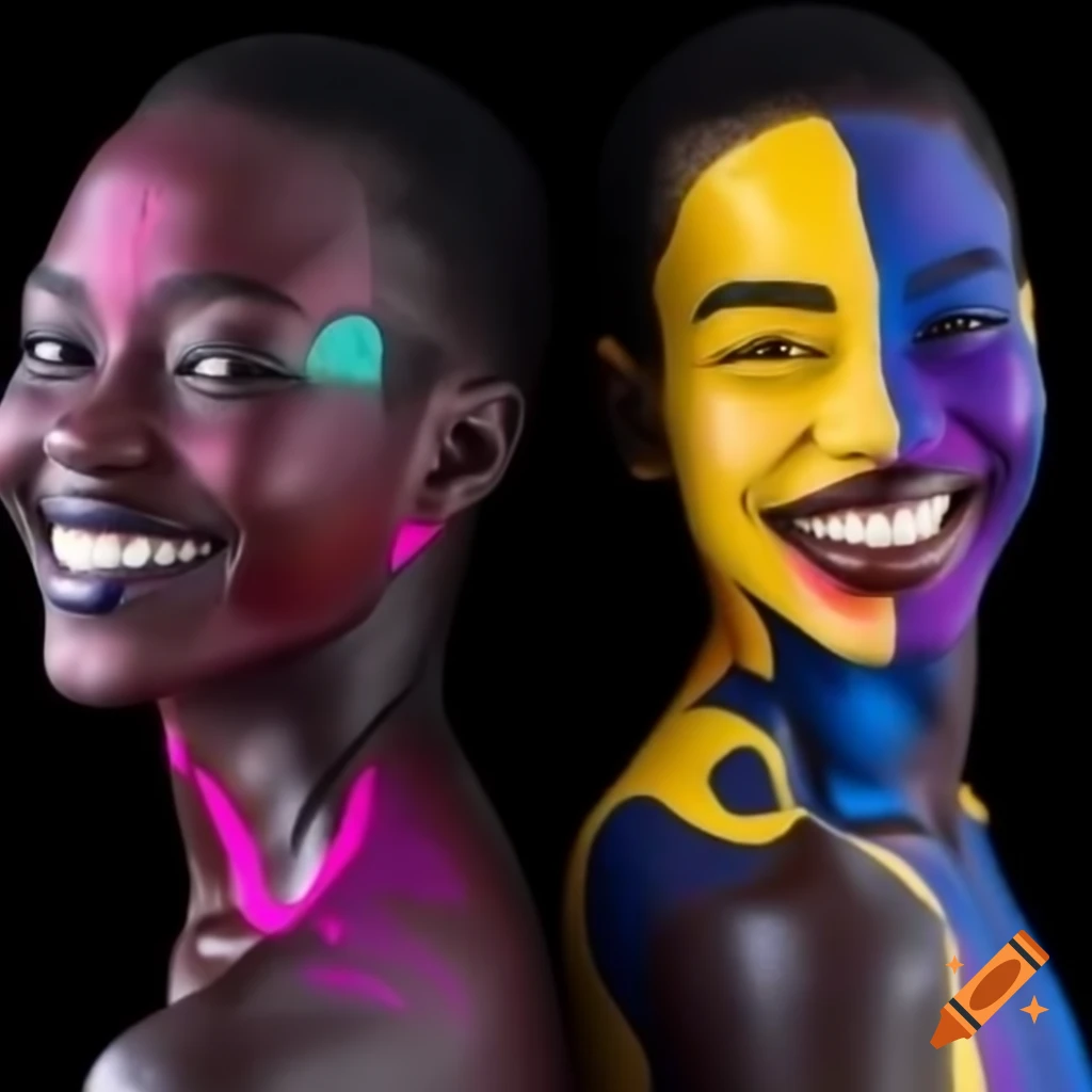 Supermodels with body paint in colorful studio setting, high contrast ...