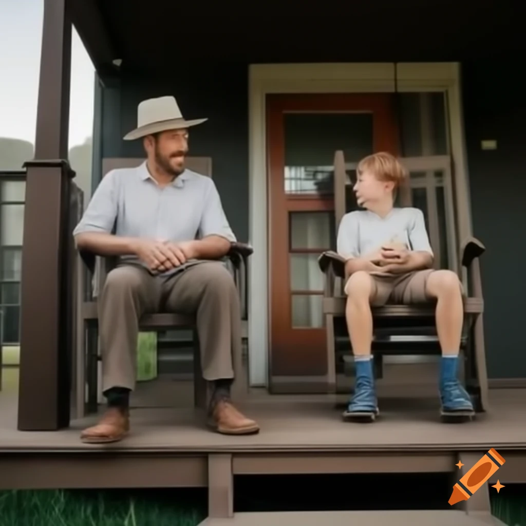 Handsome father in rocking chair telling story to wife and son on ...