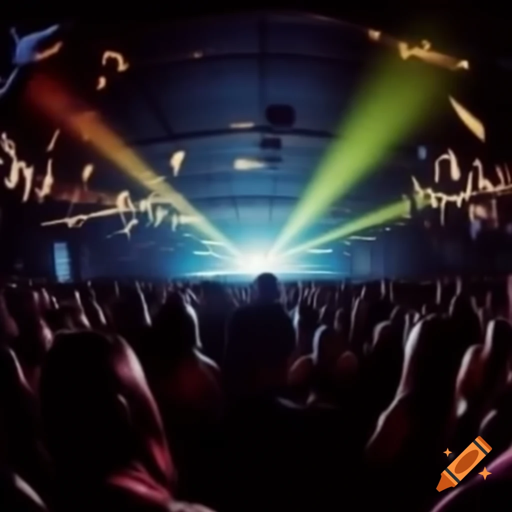 Colorful 1990s rave party scene with lights and lasers on Craiyon