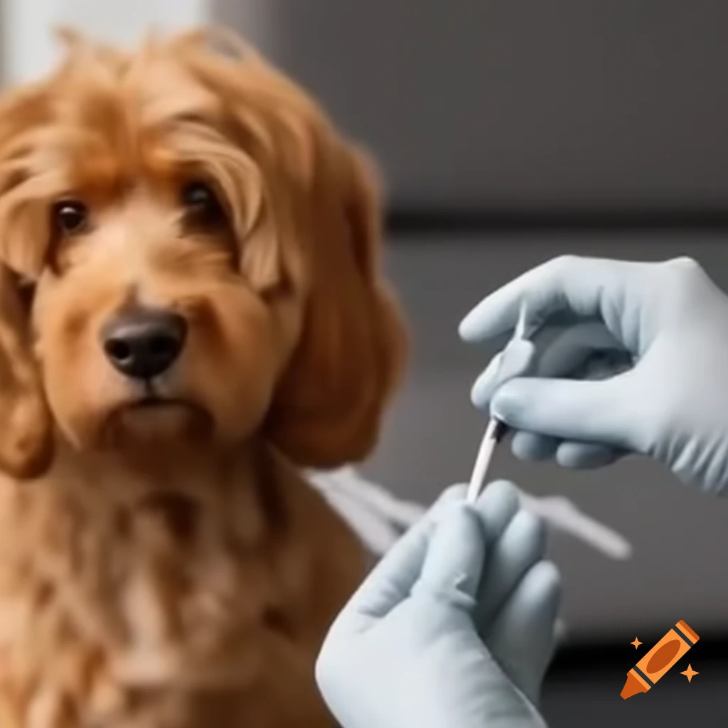 Dog undergoing COVID test with swab in nose on Craiyon