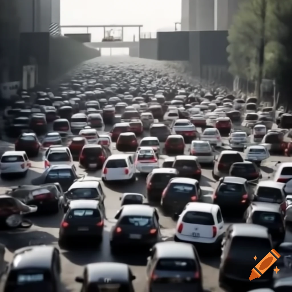 Overcrowded street filled with cars, depicting congestion on Craiyon