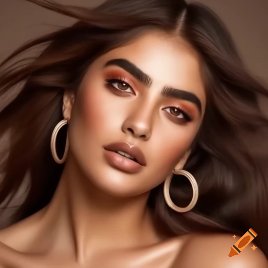 Beautiful Spanish Arabic woman with brown hair and hoop earrings on Craiyon