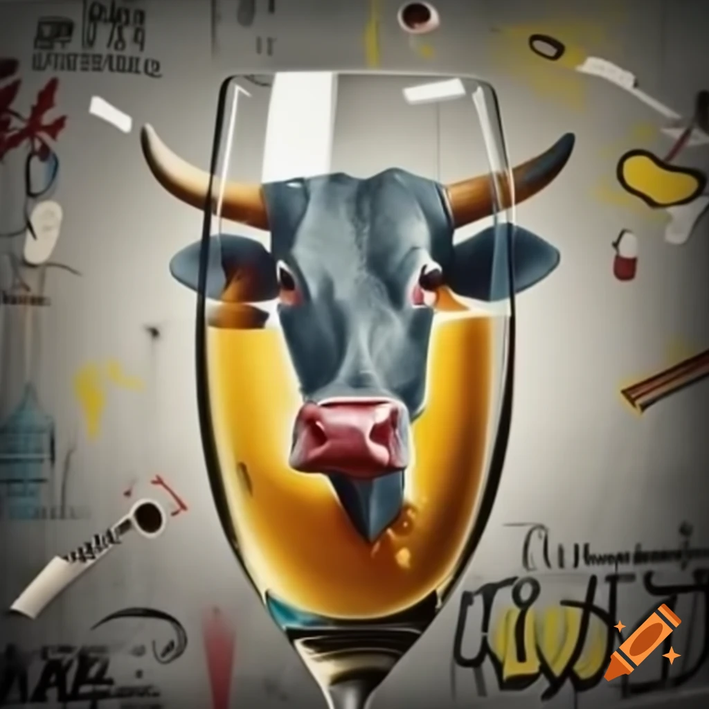 Playful bull sipping champagne in graffiti punk style inspired by ...