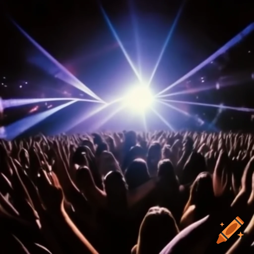 1992 UK rave scene with dancers in white gloves under laser light show ...