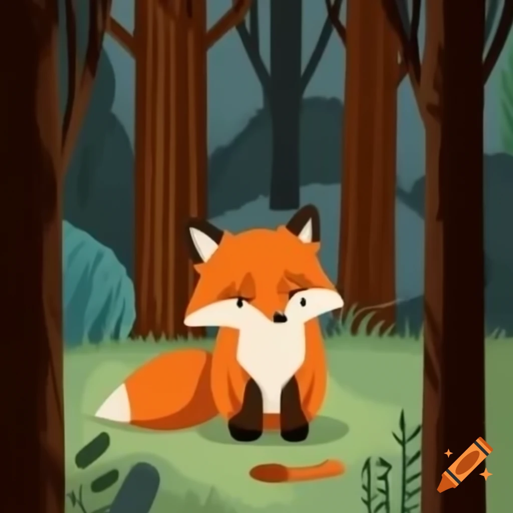 Sad fox in a forest setting on Craiyon