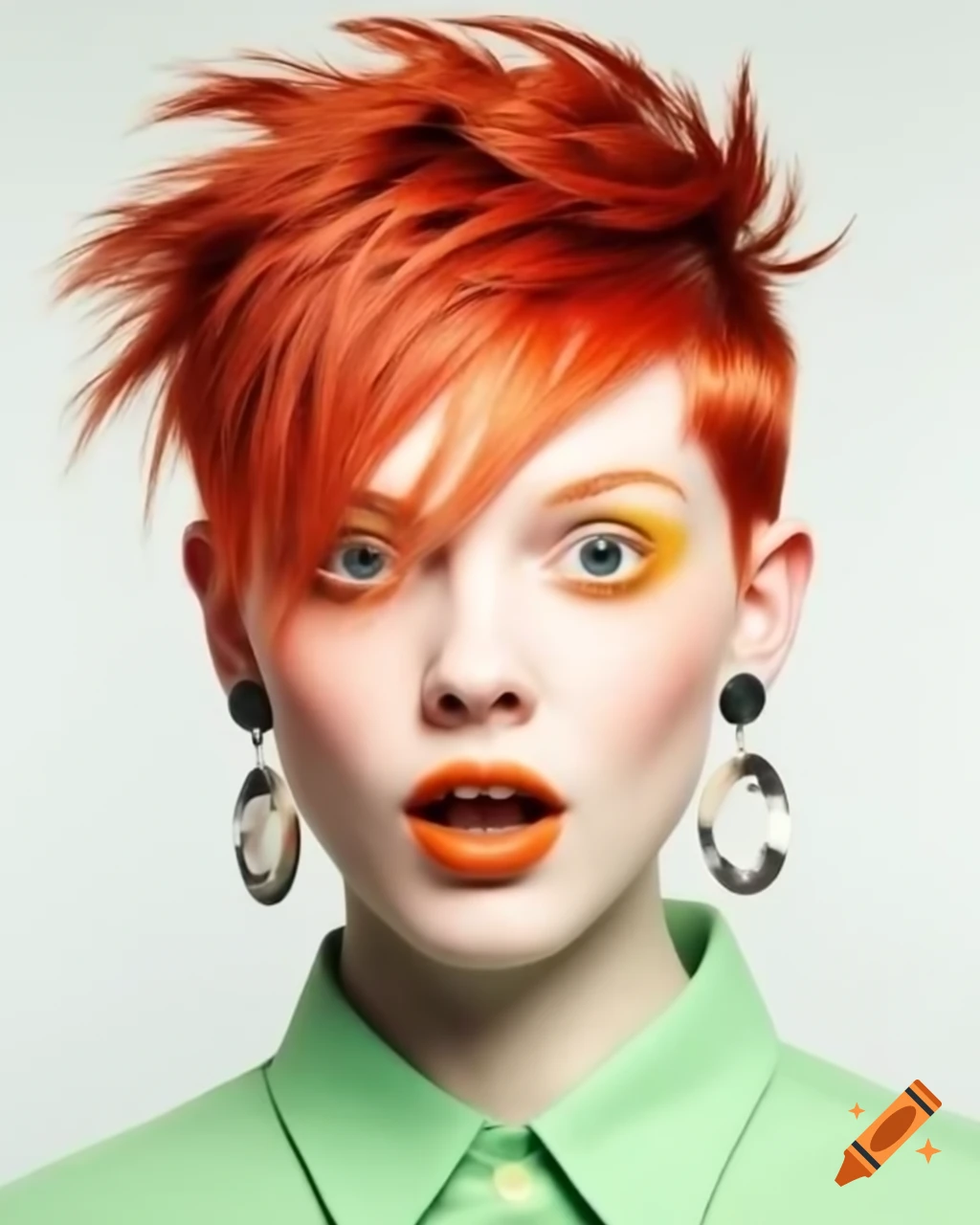 Realistic portrait of woman with Mohawk haircut and light red hair ...