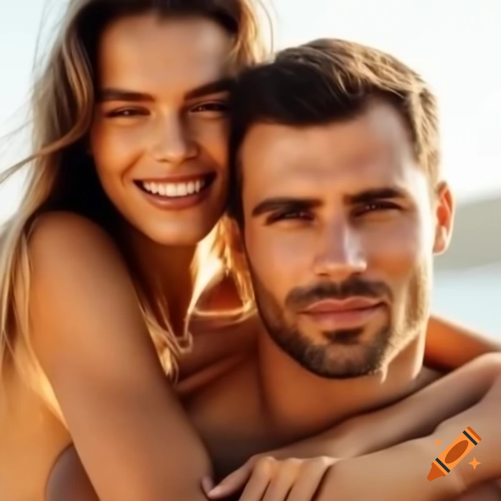 Supermodel couple embracing in Mediterranean sunshine on Craiyon
