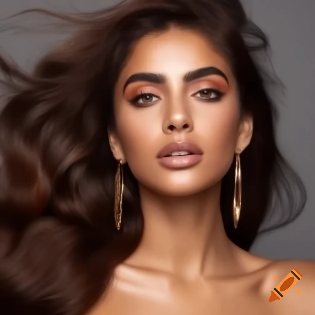 Spanish Arabic woman with hoop earrings against gray backdrop on Craiyon