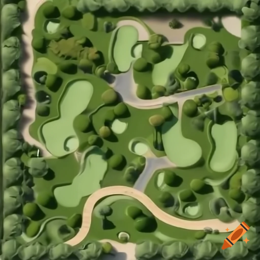 Modern tropical mini golf course with paths and mini volcano on Craiyon