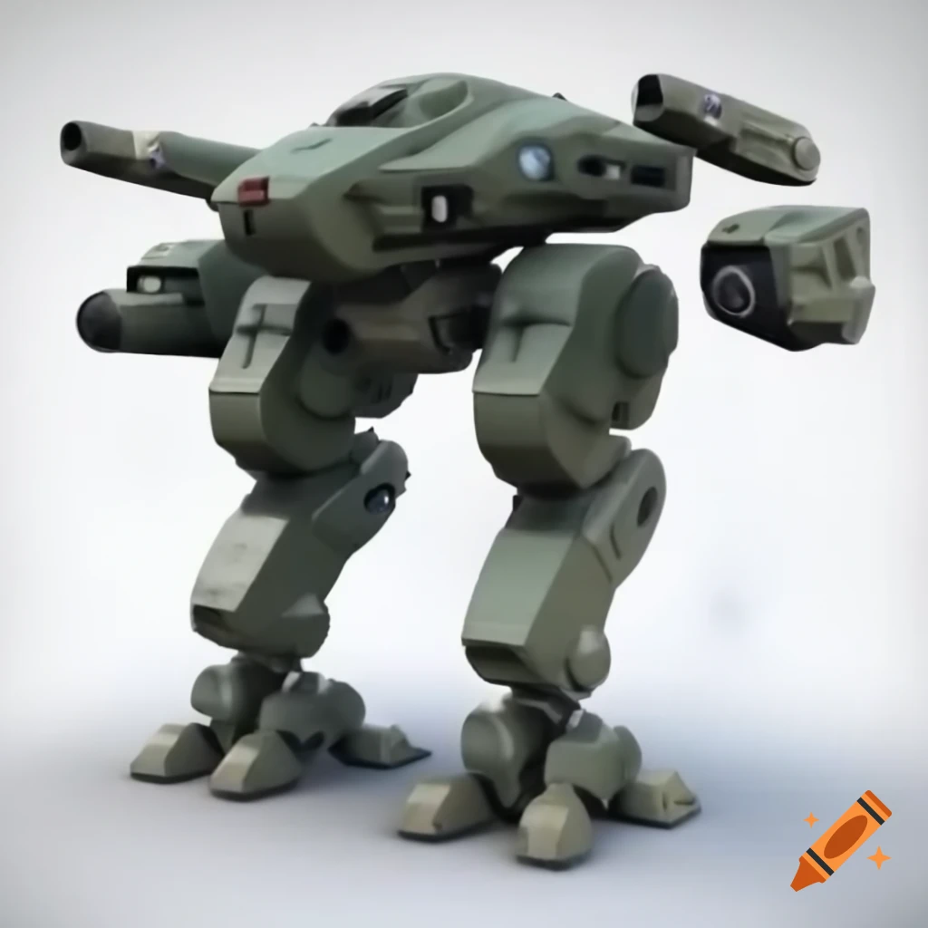 Bulky battle mech with heavy armor and weapon pods, sleek military ...