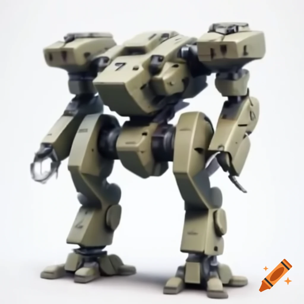 Bipedal heavily armored battle mech with military-inspired design and ...