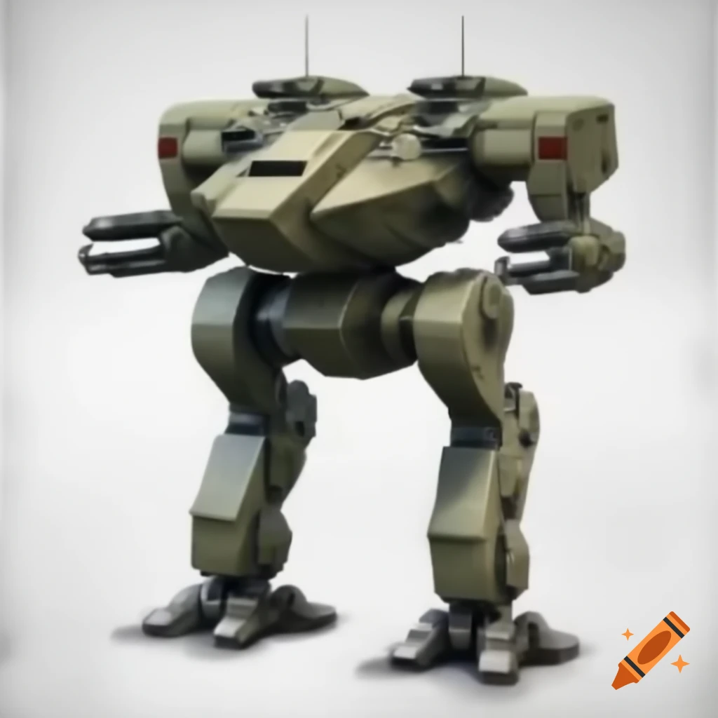 Heavily armored bipedal battle mech with military-inspired design and ...