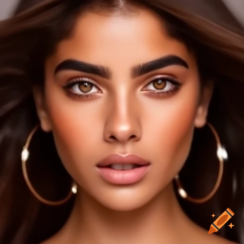 Beautiful Spanish-Arabic woman with hoop earrings and a curvy figure on ...