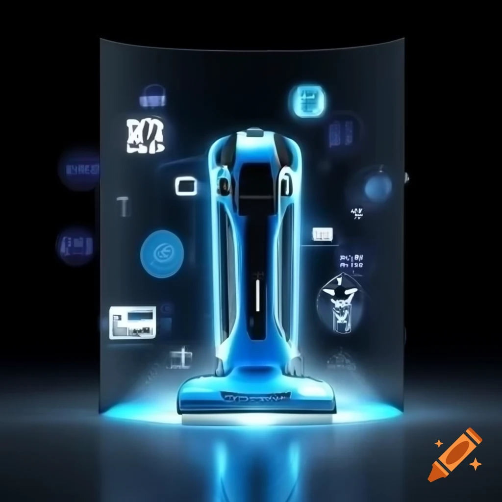 Futuristic vacuum cleaner display screen with high-tech functions on ...