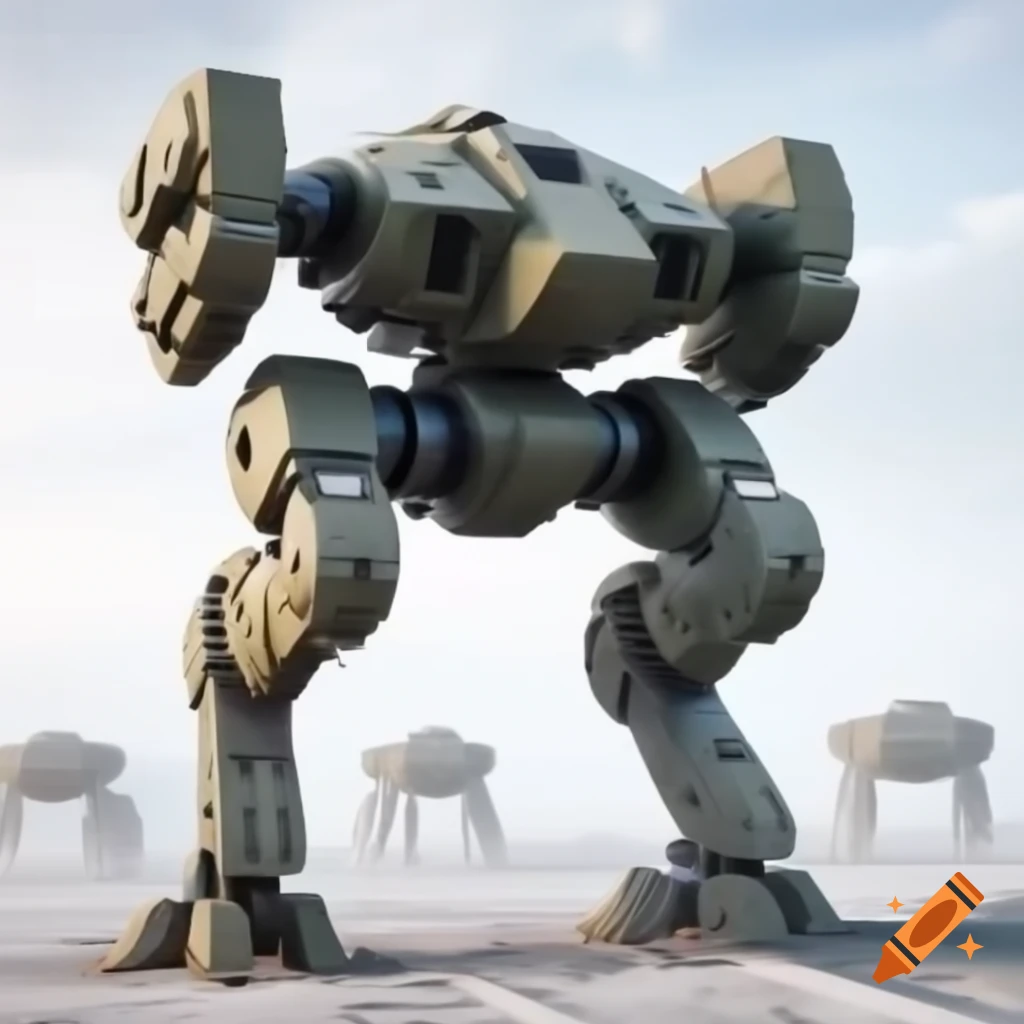 Heavy armored battle mech with military tank design and weapon pods on ...