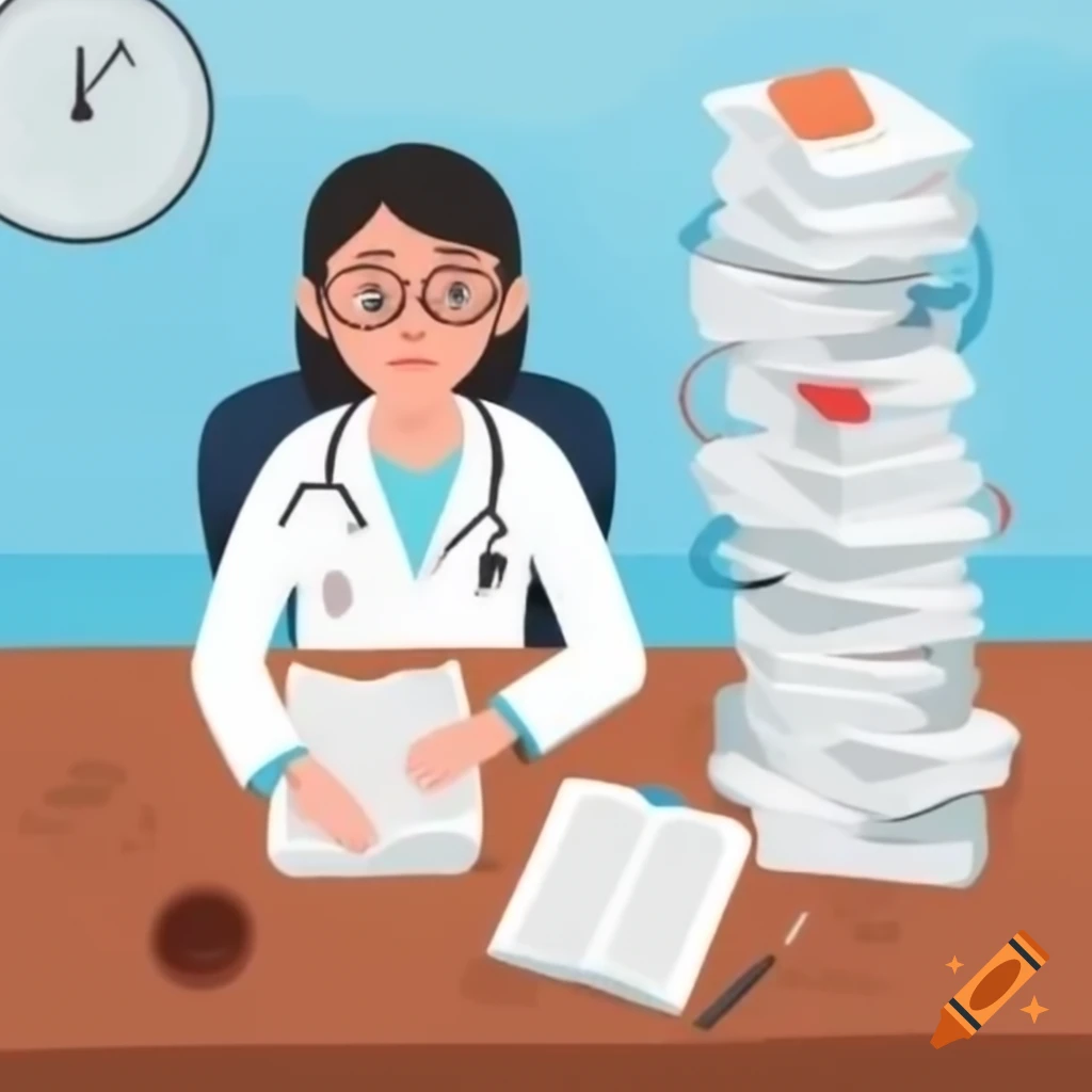 Doctor completing paperwork at desk, symbolizing dedication and ...