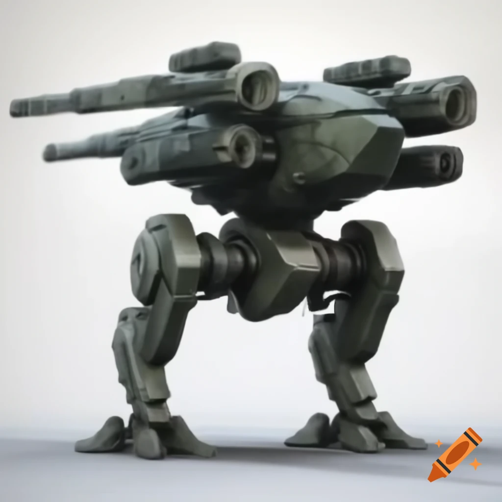 Bipedal heavily armored battle mech with military-inspired design and ...