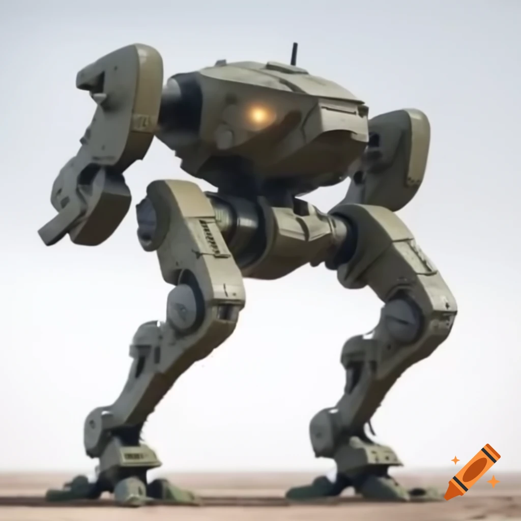 Heavily armored bipedal battle mech with military-inspired design and ...