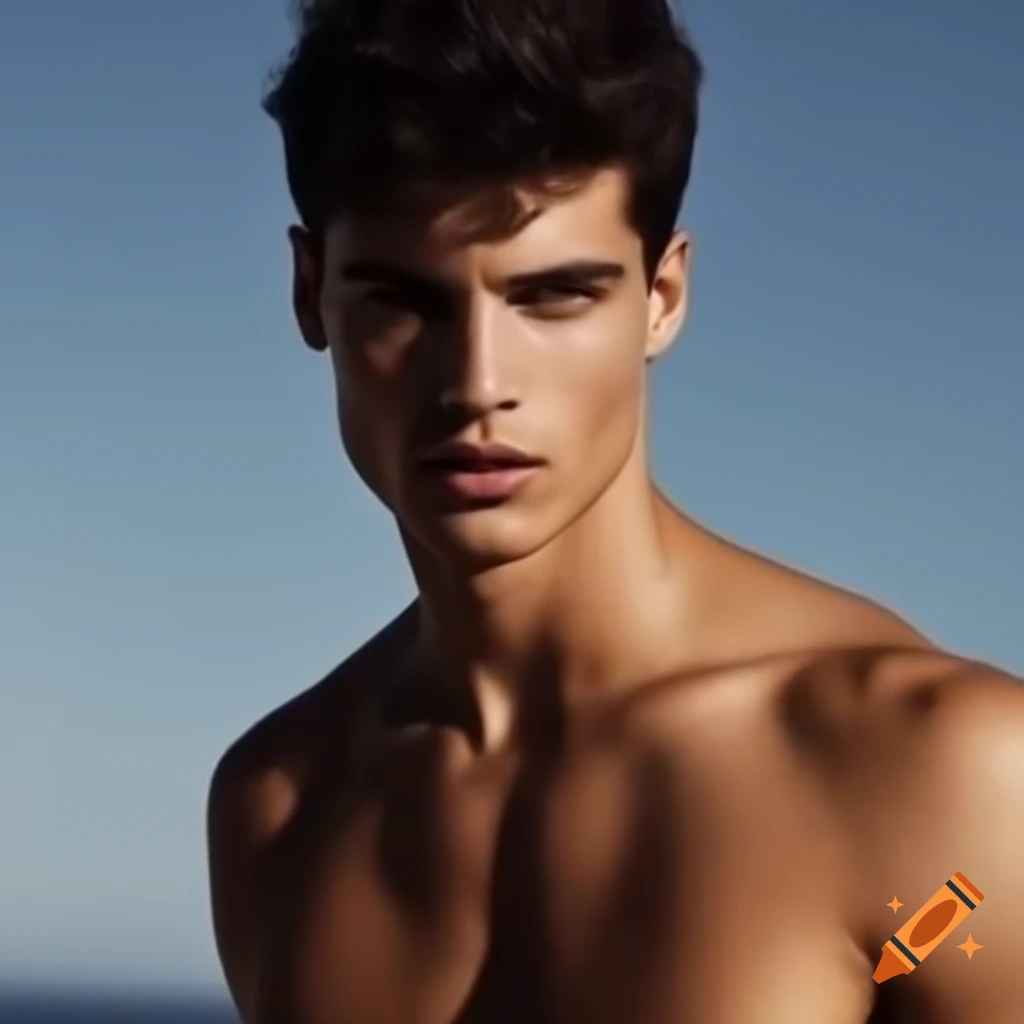 Confident Spanish male supermodel in high contrast, striking asymmetric ...