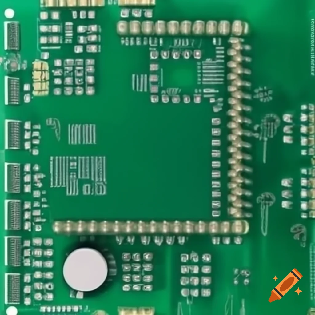 Detailed green PCB with SMD and DIP components on Craiyon