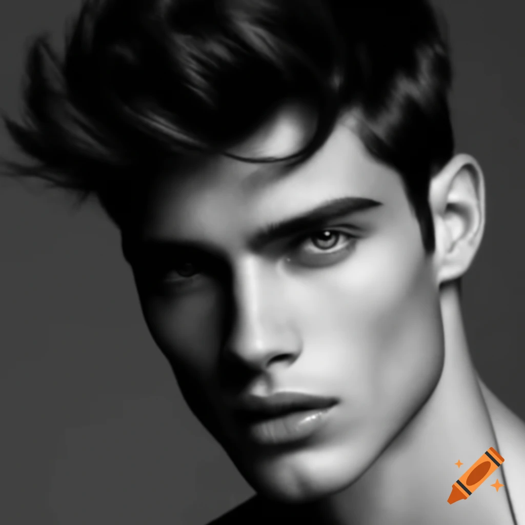 Spanish male supermodel posing confidently with high contrast lighting ...