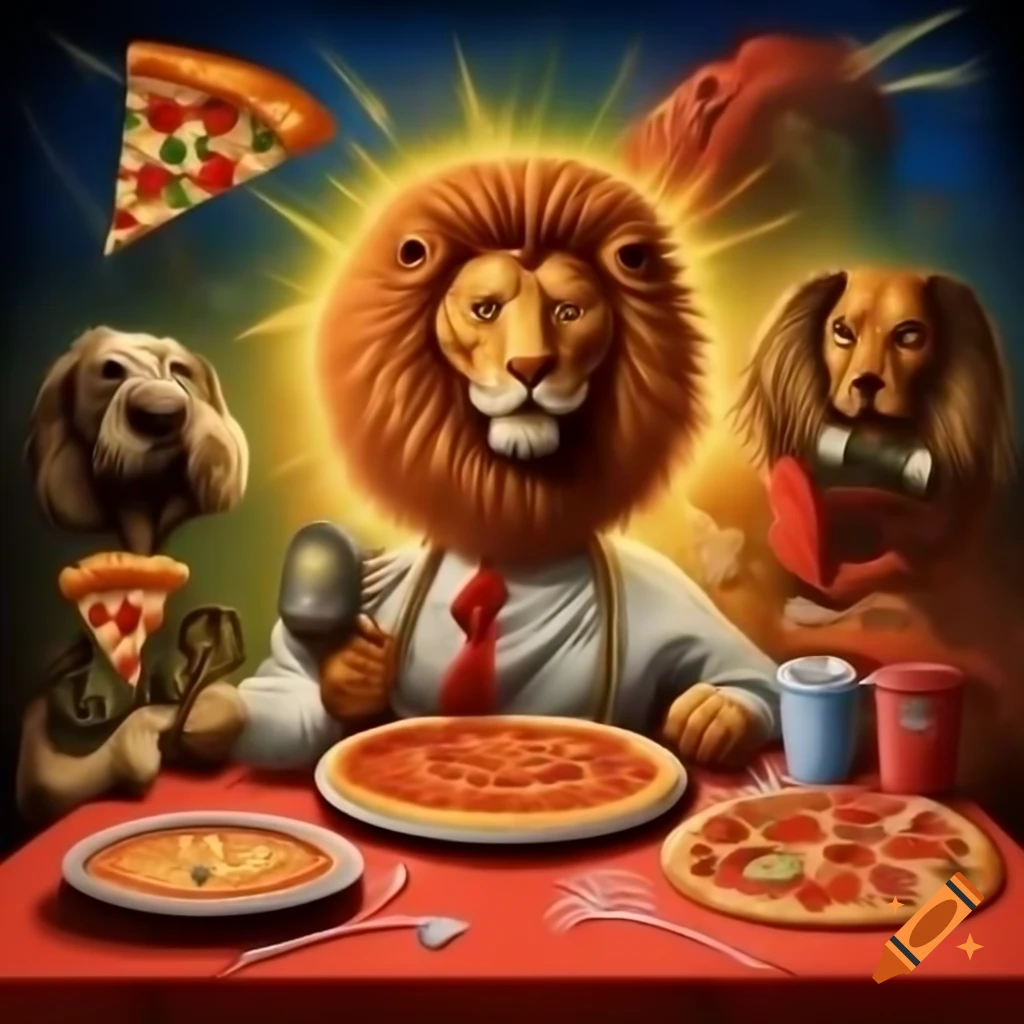 Surreal chaotic illustration of Italian-themed animals with exaggerated ...