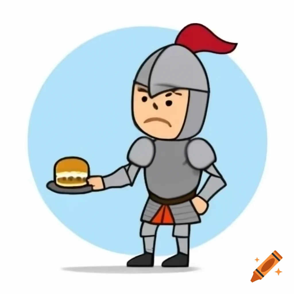 Disgruntled knight in Middle Ages eating spoiled food on Craiyon