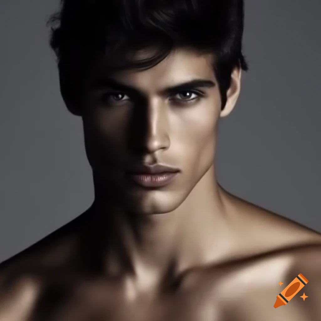 Confident Spanish male supermodel in high contrast photo on Craiyon