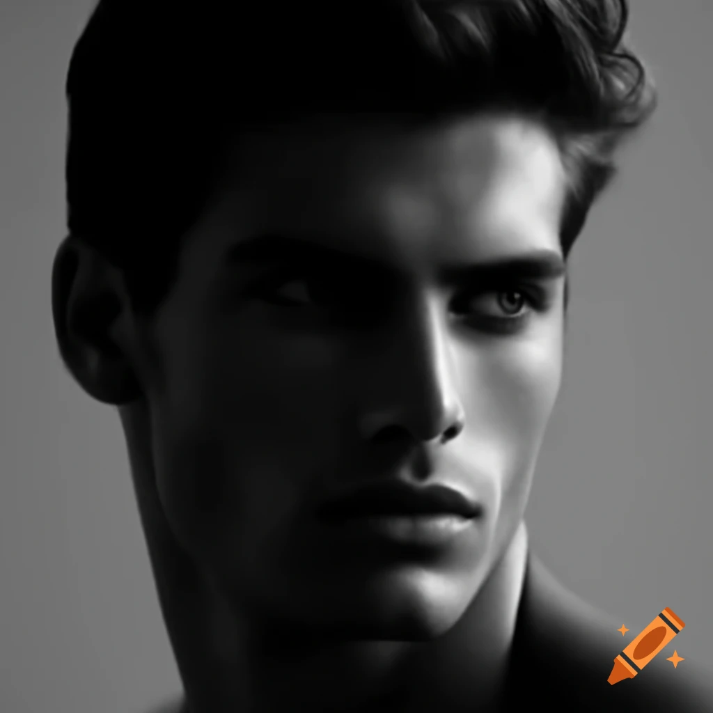 Confident Spanish male supermodel in high contrast, striking asymmetric ...