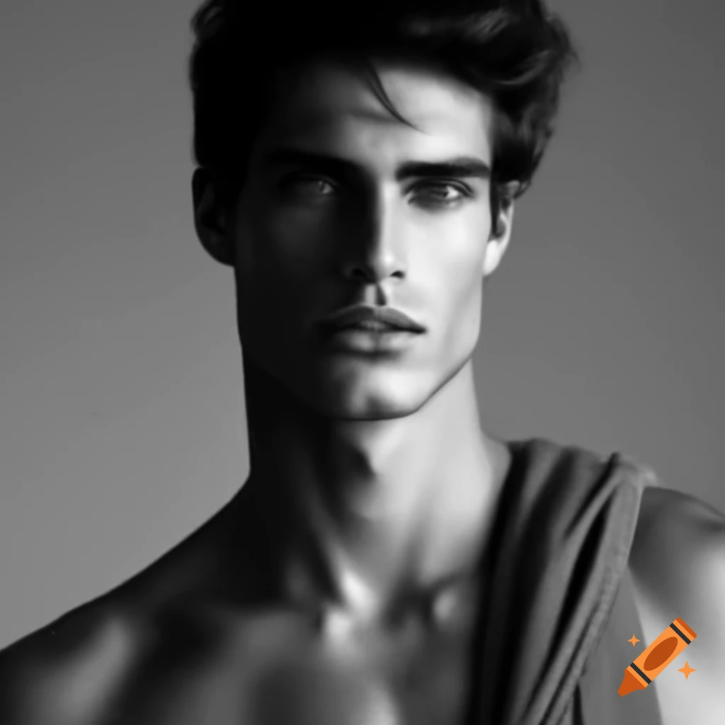 Confident Spanish male supermodel in high contrast asymmetric pose on ...