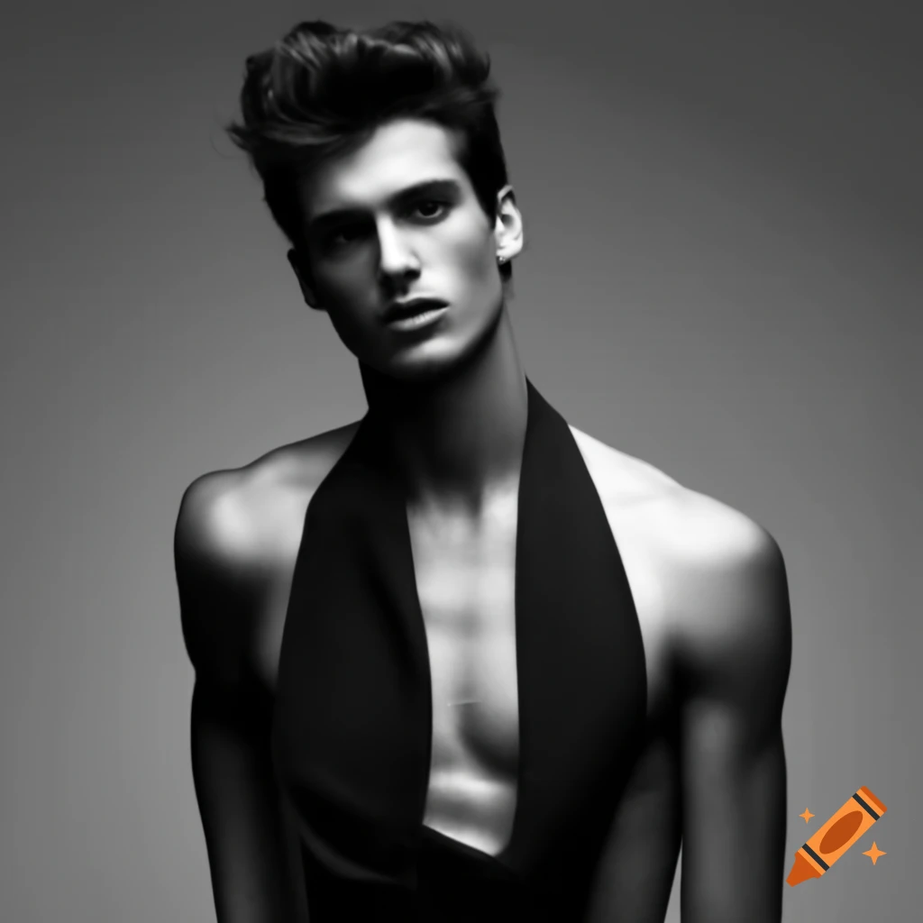 Spanish male supermodel exuding confidence in high contrast photography ...