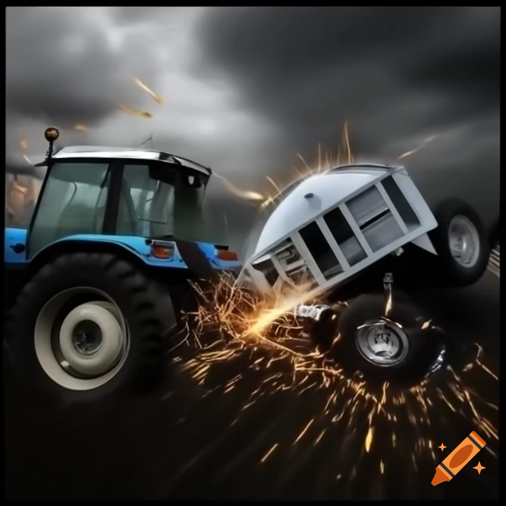 Damaged machine with sparks and cracks in a chaotic environment on Craiyon