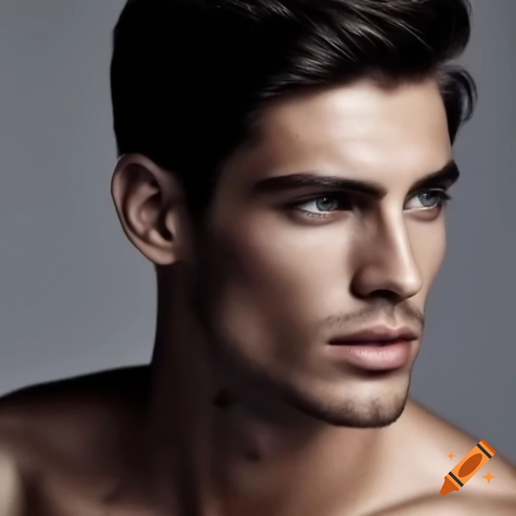 Spanish male supermodel posing confidently in high contrast on Craiyon