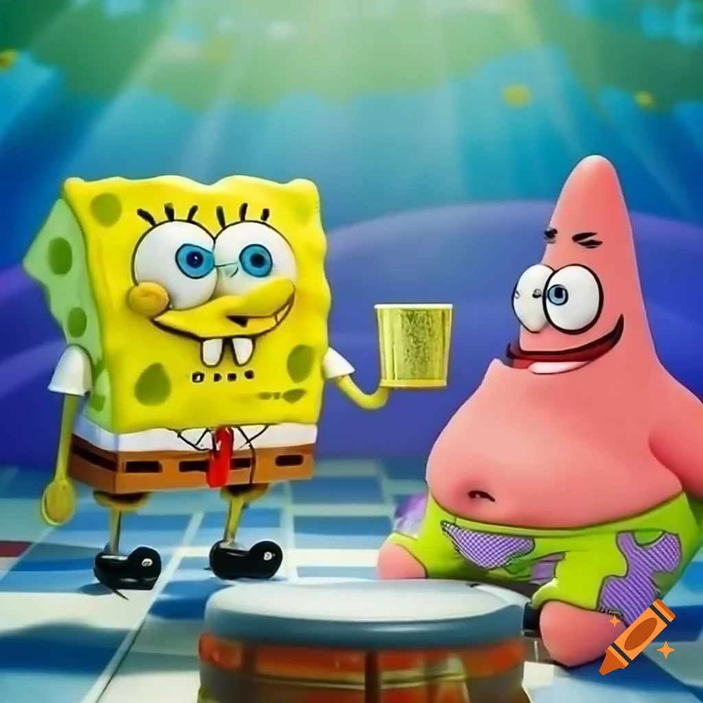 SpongeBob and Patrick sharing a milk cup in vibrant animation on Craiyon